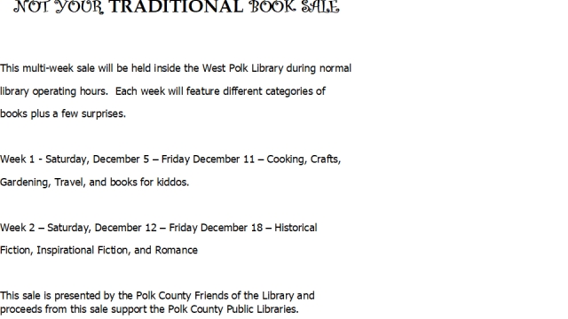 12/12-12/18 West Polk Public Library Non Traditional Book Sale – Polk ...