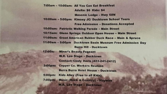 6/25-26 46th Annual Miner’s Homecoming Ducktown, TN – Polk County ...