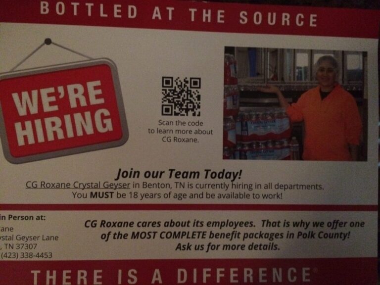 CG ROXANE is Hiring in BENTON, TN – Polk County Tennessee EVENTS